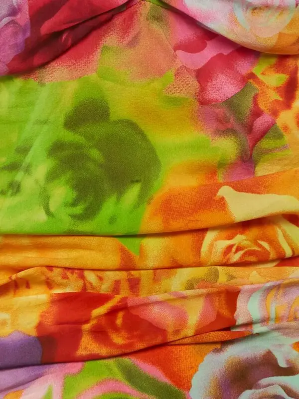Versace Floral Print Ruched Sweetheart Neck Dress