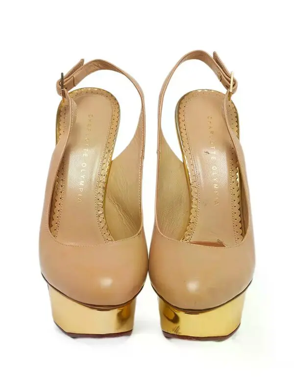 CHARLOTTE OLYMPIA Dolly Pumps With Gold Tone Platform And Stiletto Heel - Neutrals