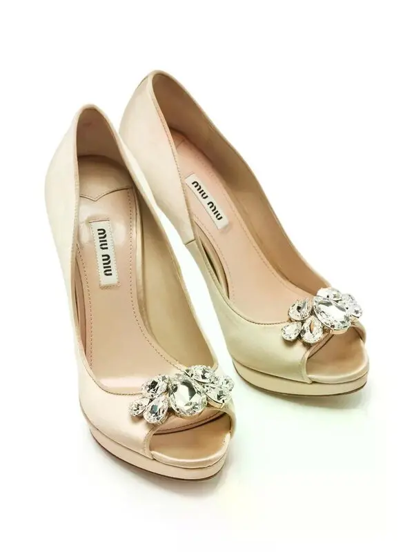 Miu Miu Embellished Satin Platform Pumps