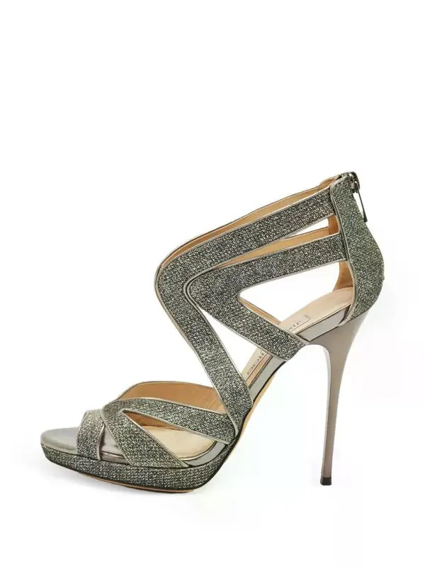JIMMY CHOO Glitter Platform Sandals - Silver