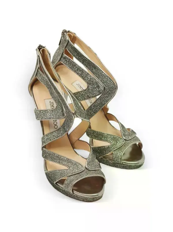 JIMMY CHOO Glitter Platform Sandals - Silver