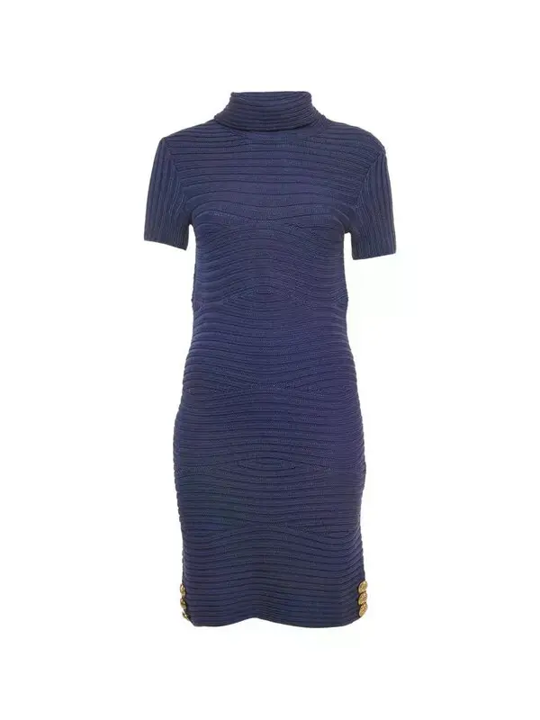 Versace Turtleneck Button-detail Midi Dress - Blue