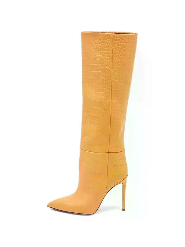 Paris Texas Croc-embossed Leather Knee-high Stiletto Boots - Orange