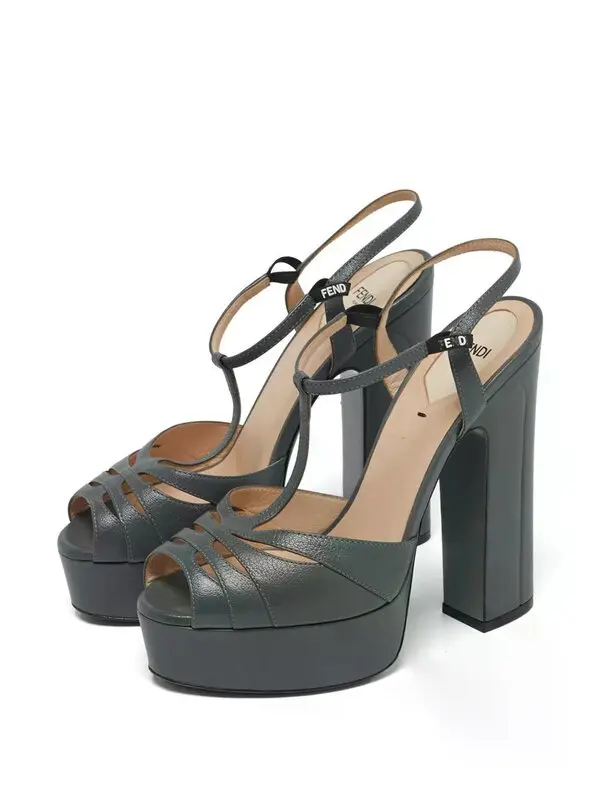 Fendi Leather Platform T-strap Block Heel Sandals