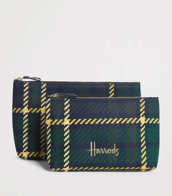 Harrods Small Tartan Logo Pouch - Navy