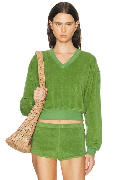Eterne Cropped V-neck Sweatshirt In Lightweight Terry Cloth - Fern