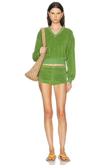 Eterne Cropped V-neck Sweatshirt In Lightweight Terry Cloth - Fern
