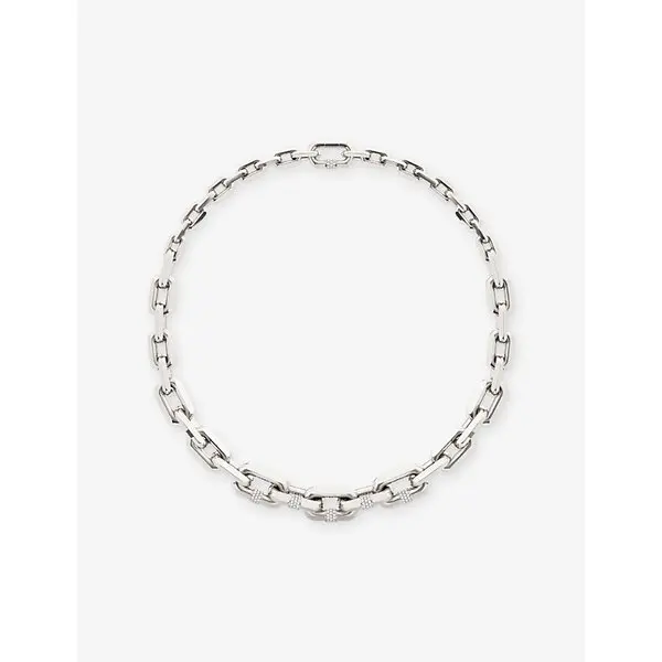 PHORIA Sterling And White Topaz Graduated Link Necklace - Silver