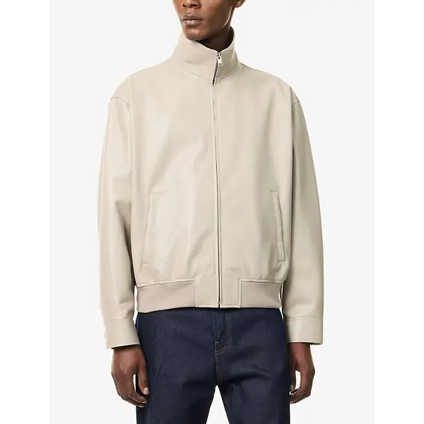 FRAME Collared Zip-up Leather Bomber Jacket