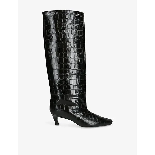 TOTEME Wide Shaft Croc-effect Leather Knee-high Stiletto Boots - Black