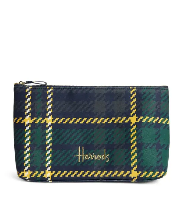 Harrods Medium Tartan Logo Pouch - Navy