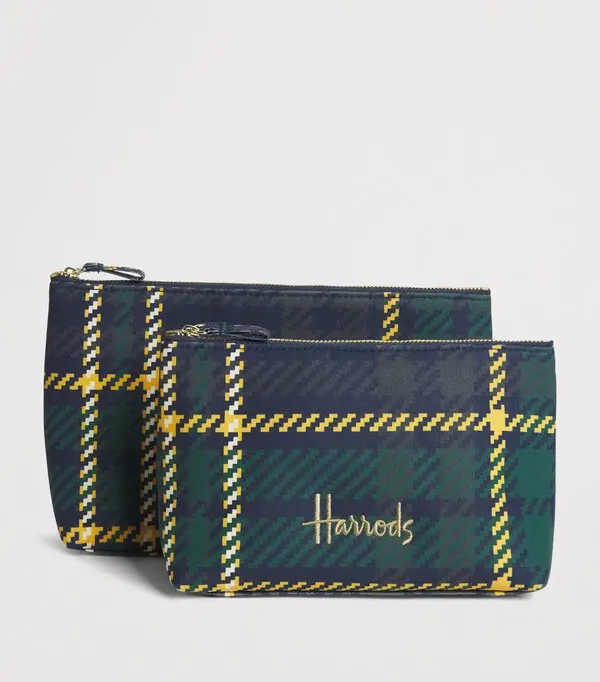 Harrods Medium Tartan Logo Pouch - Navy