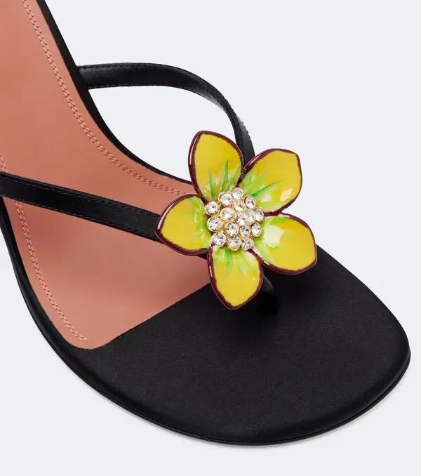 Amina Muaddi Embellished Satin Thong Sandals