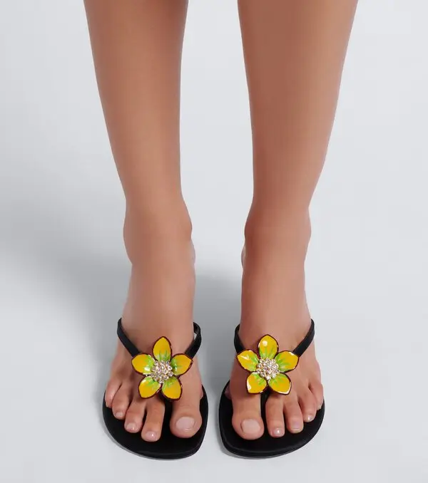 Amina Muaddi Embellished Satin Thong Sandals