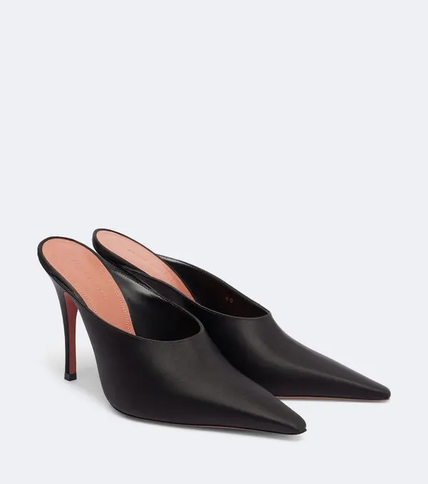Amina Muaddi Felicia Satin Pointed Toe Mules - Black