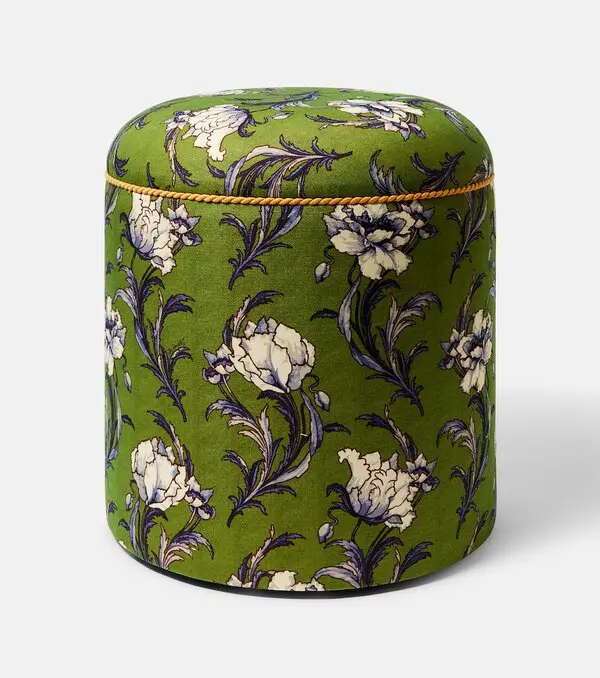 La DoubleJ Baba' Floral Canvas Pouf - Green