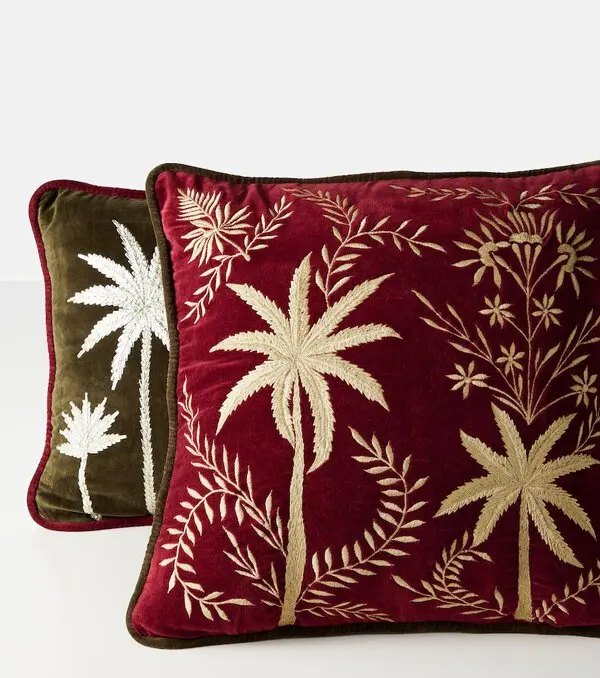 LES-OTTOMANS Embroide Cotton Velvet Cushion
