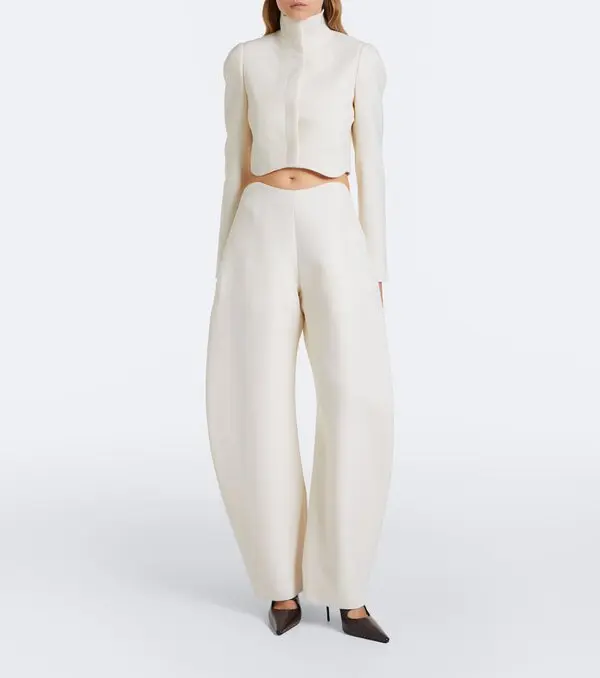 Alaïa Wool Crepe Barrel-leg Trousers - White