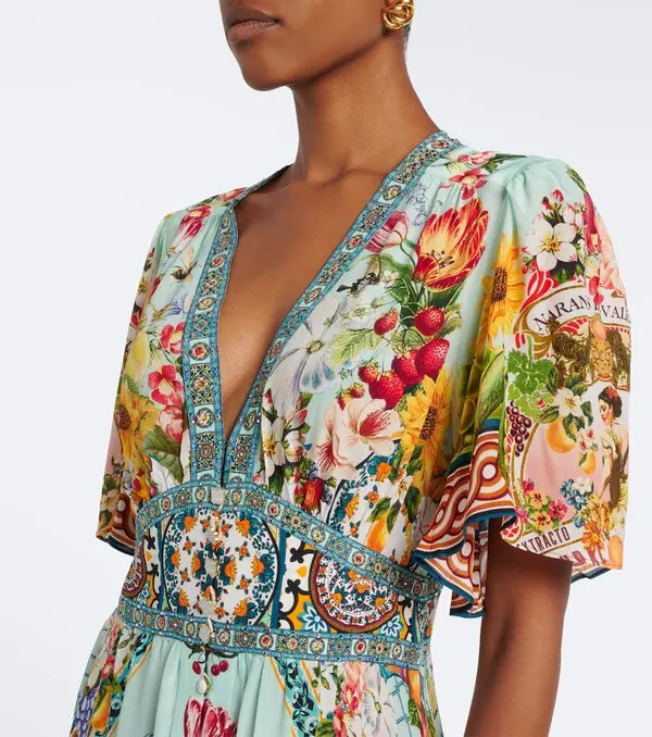 Camilla Embellished Floral Silk Maxi Dress - Multicoloured