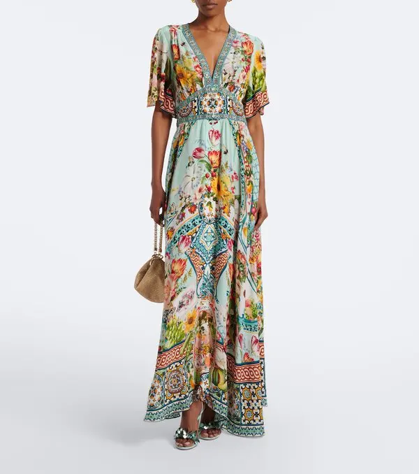 Camilla Embellished Floral Silk Maxi Dress - Multicoloured
