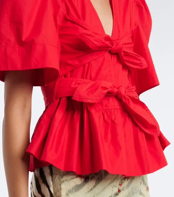 GANNI Bow Detail Cotton Poplin Blouse