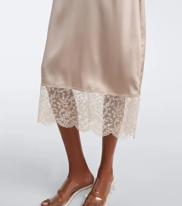 Simone Rocha Satin Slip Dress With Lace Trim - Beige