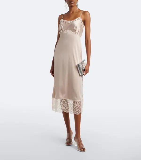 Simone Rocha Satin Slip Dress With Lace Trim - Beige