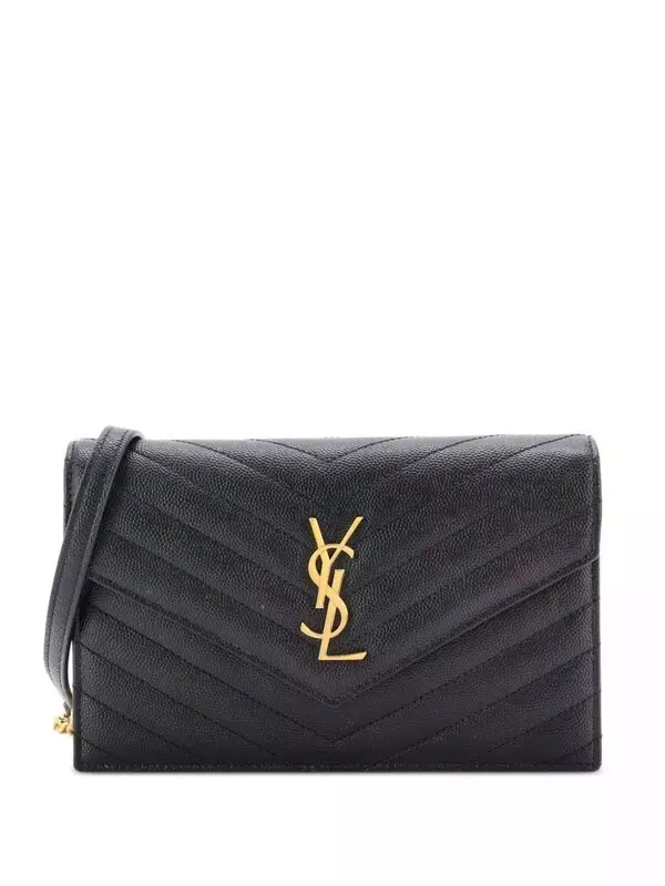 Saint Laurent Classic Monogram Wallet On Chain Matelasse Chevron Leather Small Crossbody Bag - Black