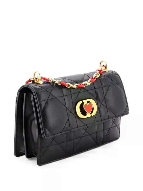 Dior Dioramour Miss Caro Flap Bag Cannage Quilt Calfskin Mini Crossbody Bag - Black