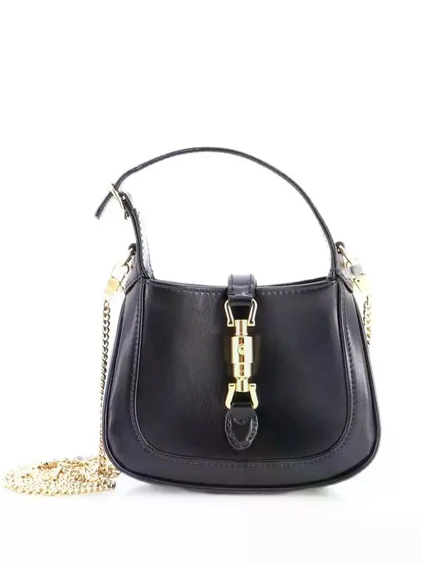 Gucci Jackie 1961 Chain Leather Super Mini Hobo Bag - Black
