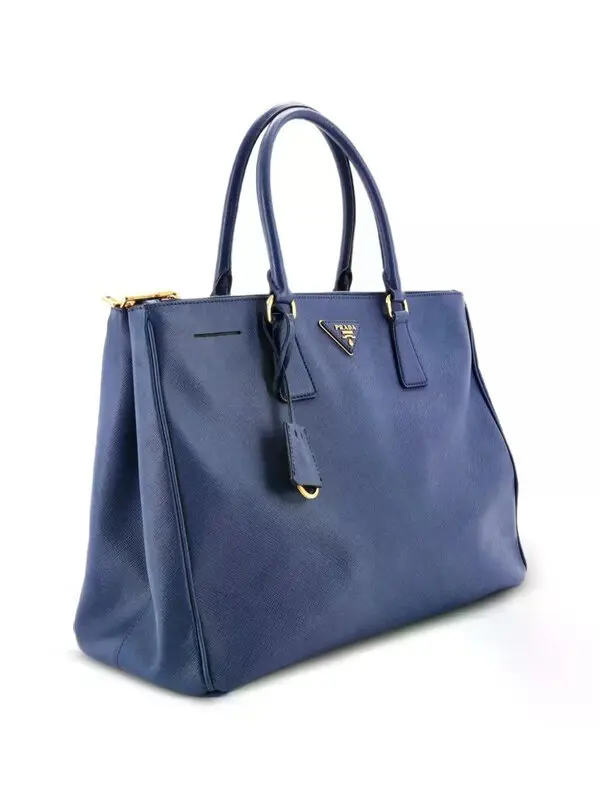 Prada Lux Saffiano Leather Double Zip Large Tote Bag - Blue