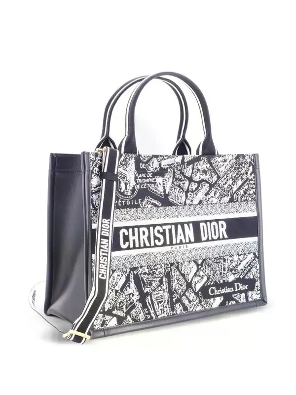 Dior Embroidered Canvas Medium Tote Bag With Strap - Black