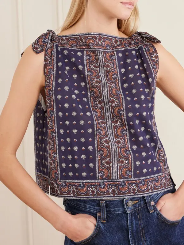 DÔEN Amalia Printed Organic Cotton Top - Blue