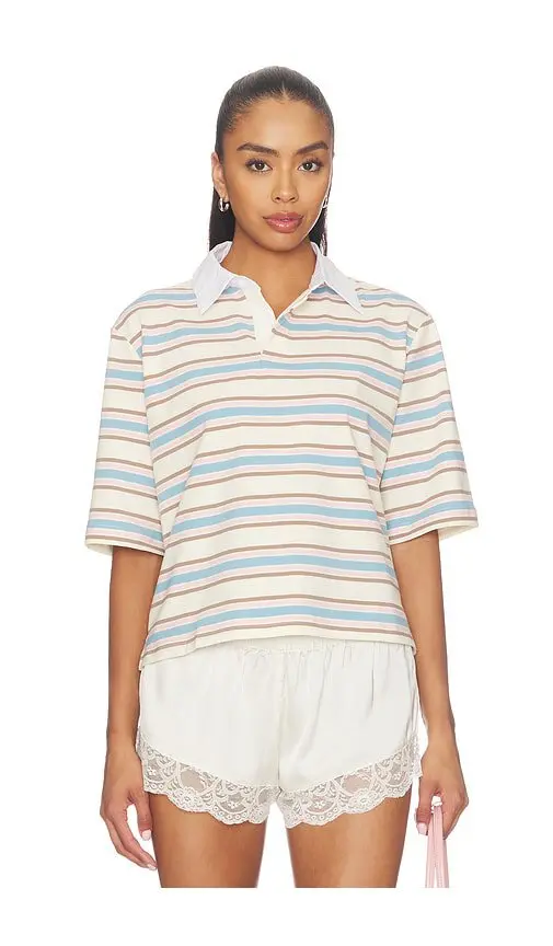 MAUDE CLUB Frankie Striped Polo Top