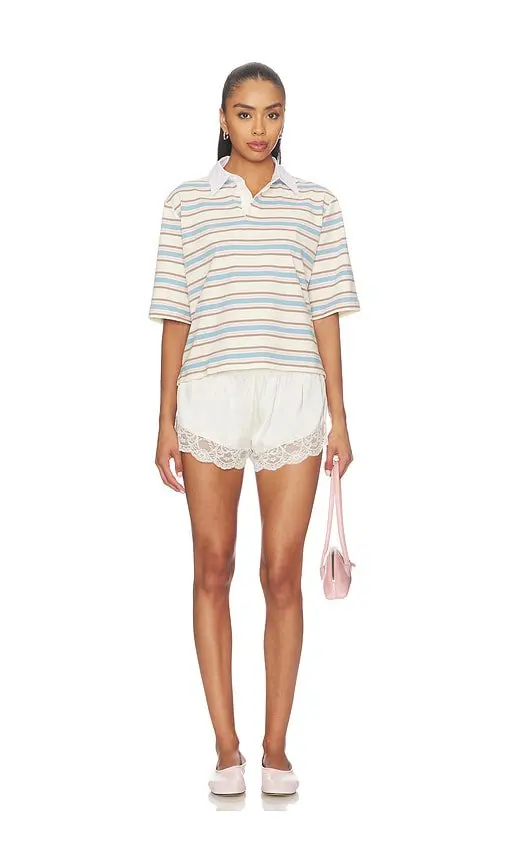 MAUDE CLUB Frankie Striped Polo Top