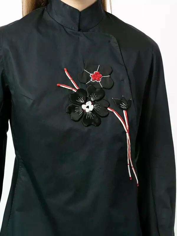 Shiatzy Chen Cotton Appliqué Mandarin Collar Top