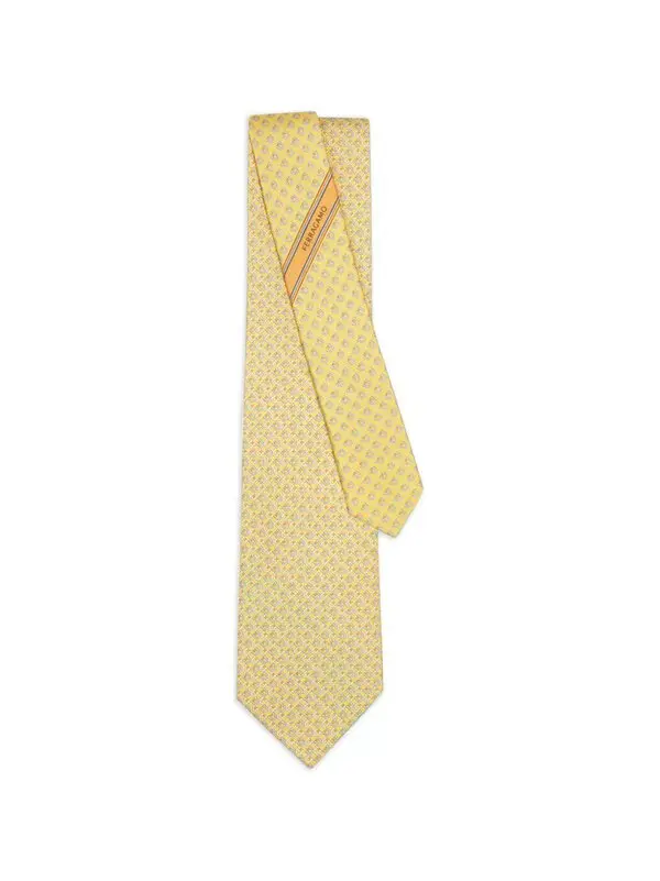 FERRAGAMO Gancini Square-print Silk Neck Tie - Yellow