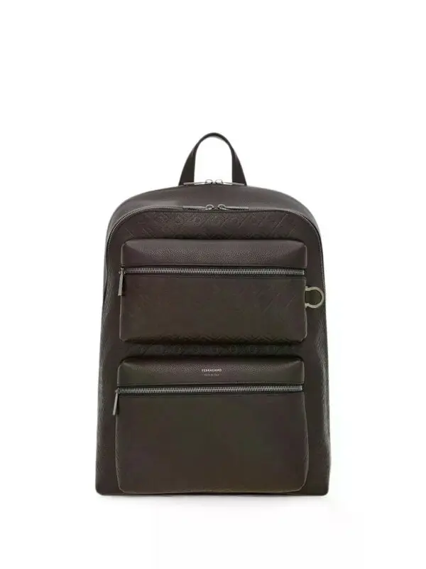 FERRAGAMO Monogram Embossed Calfskin Backpack - Brown
