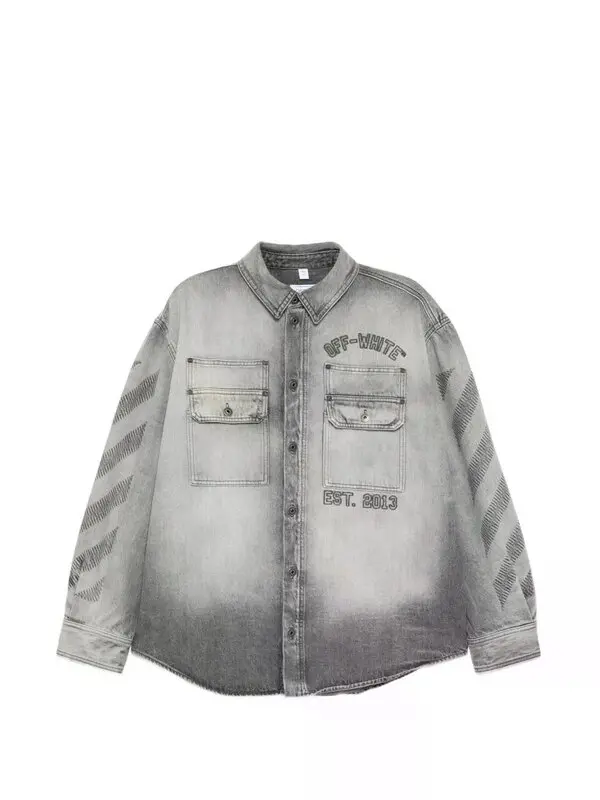 Off-White Embroidered Diagonals Print Denim Military Jacket