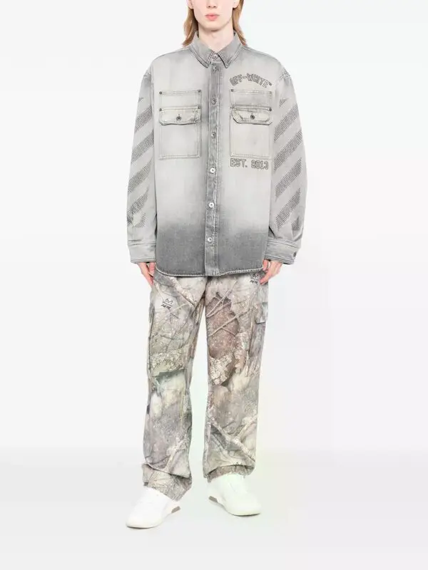 Off-White Embroidered Diagonals Print Denim Military Jacket