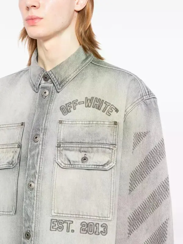 Off-White Embroidered Diagonals Print Denim Military Jacket