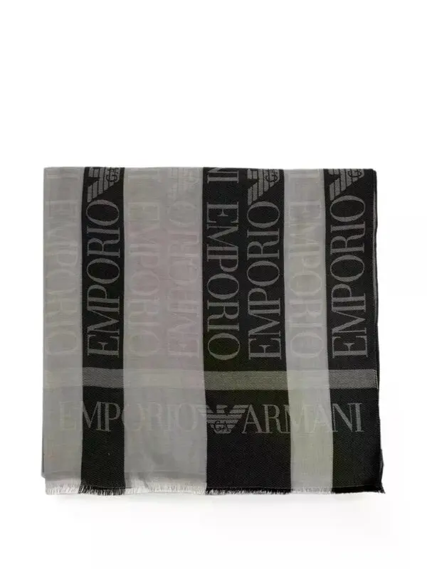 Emporio Armani Logo-print Fringed Scarf - Black