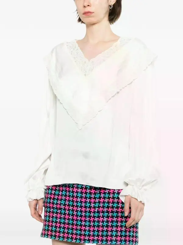 SELF-PORTRAIT Lace-trimmed Ruffled Blouse - Black