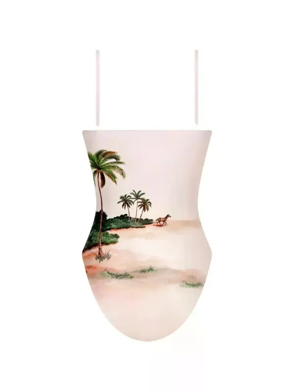 Agua Bendita Durazno" Arena Landscape-print Swimsuit - Neutrals