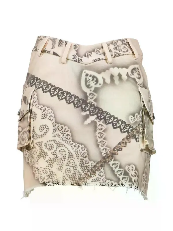 YUEQI QI Feline Lace-print Mini Skirt - Neutrals