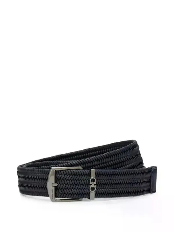 FERRAGAMO Woven Belt With Gancini Buckle - Blue