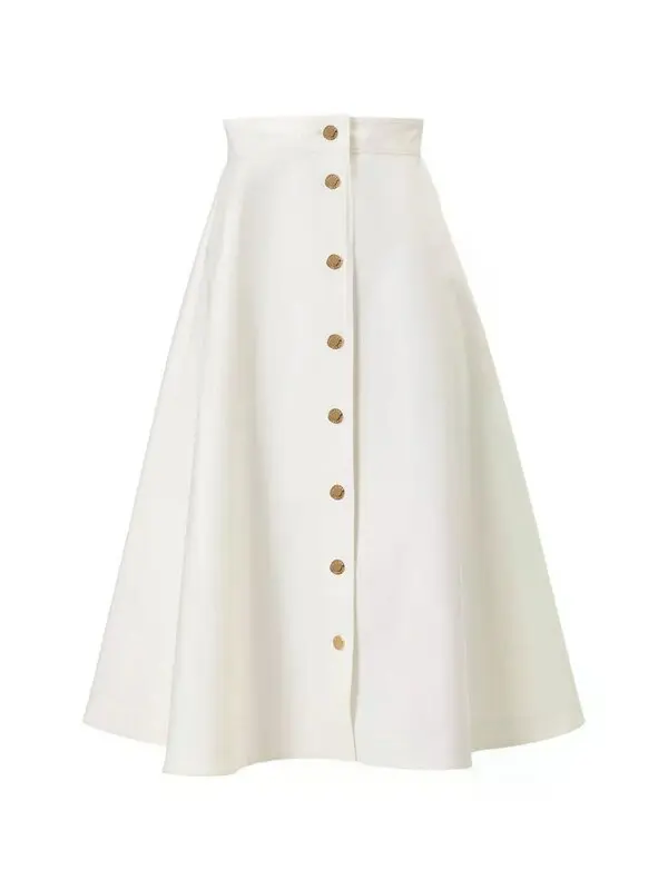 Carolina Herrera A-line Midi Skirt With Gold-tone Logo Engraved Buttons - White