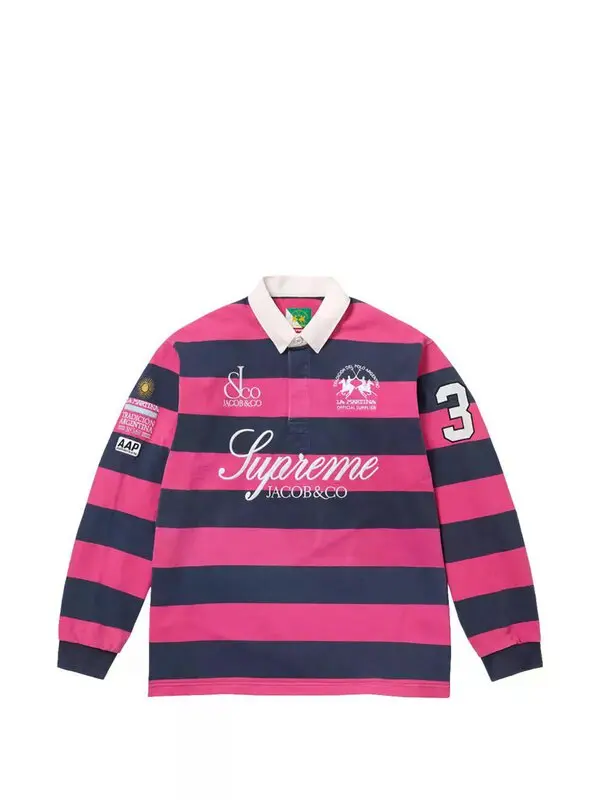 Supreme La Martina Striped Logo-embroidered Rugby Shirt - Pink