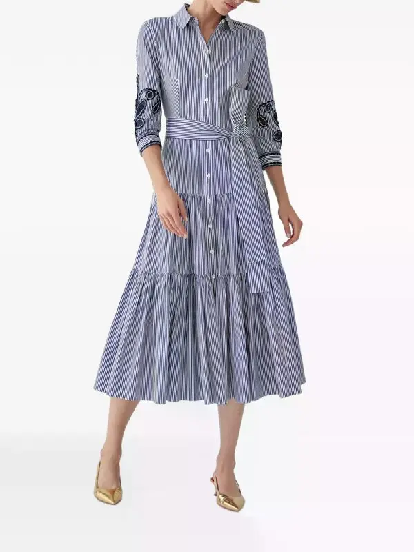 Carolina Herrera Striped Midi Dress With Embroidered Detailing - Blue