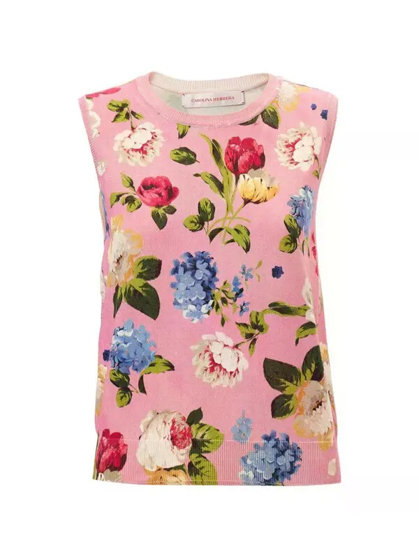 Carolina Herrera Floral Print Sleeveless Knit Top - Pink